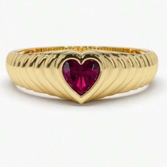 Jewelry | Gold Heart Ring With Red Gemstone | Poshmark